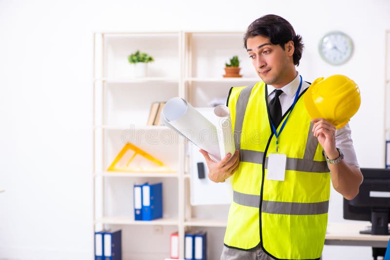 The Male Construction Engineer Working in the Office Stock Photo ...