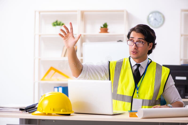 The Male Construction Engineer Working in the Office Stock Image ...