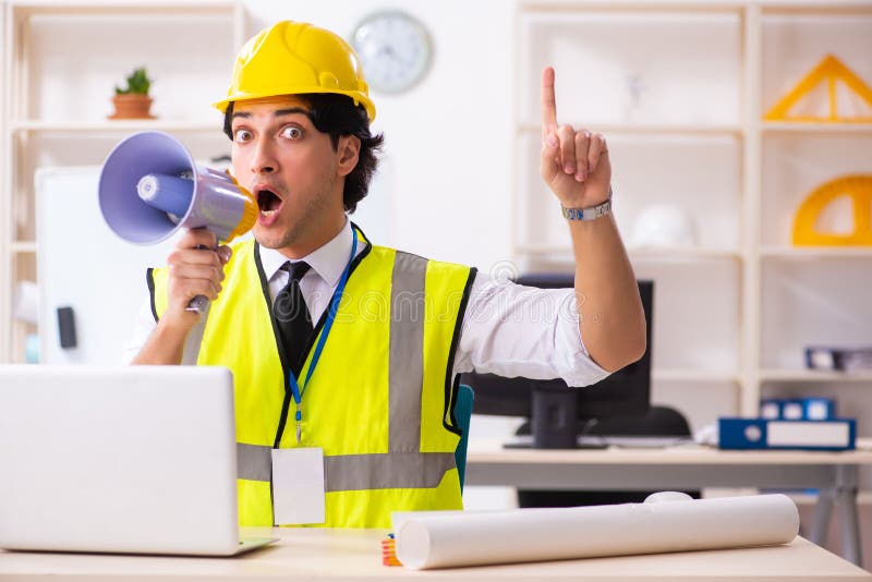 The Male Construction Engineer Working in the Office Stock Image ...