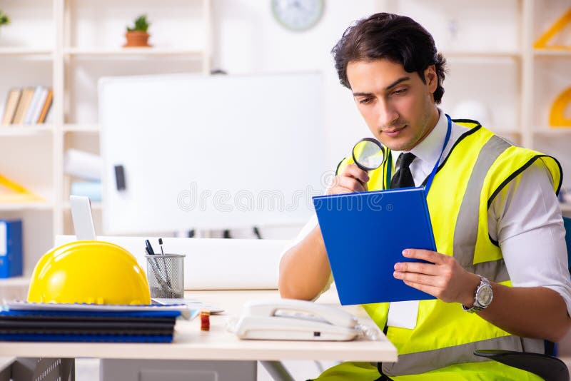 The Male Construction Engineer Working in the Office Stock Photo ...