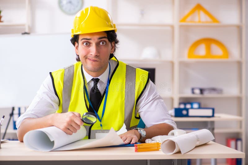 The Male Construction Engineer Working in the Office Stock Image ...