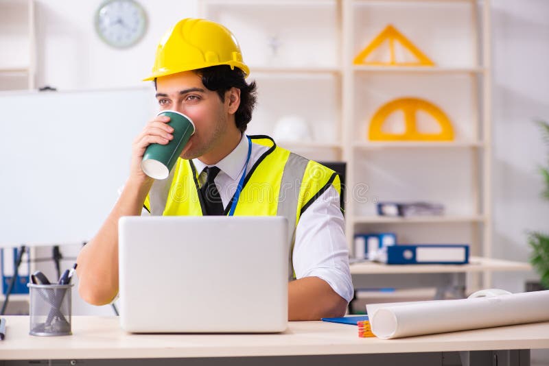 The Male Construction Engineer Working in the Office Stock Image ...