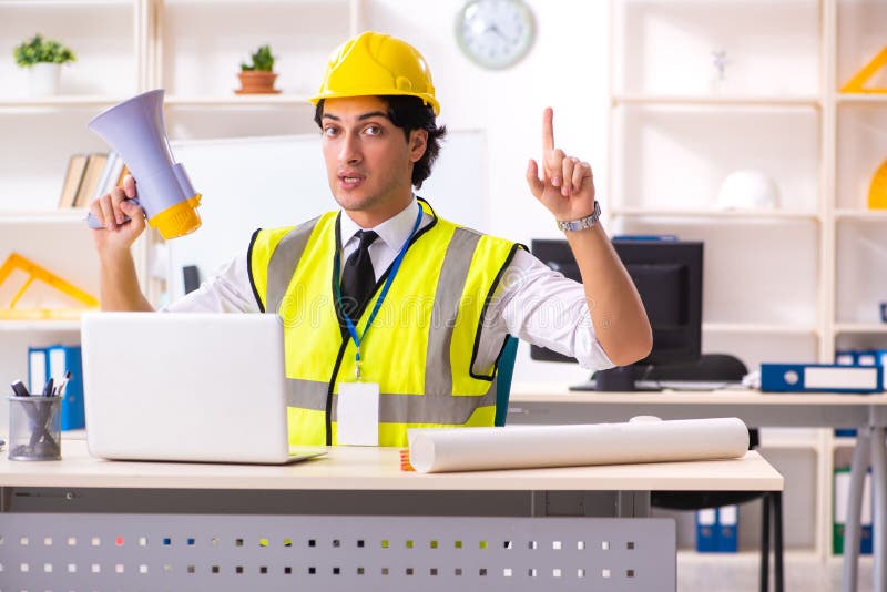 The Male Construction Engineer Working in the Office Stock Photo ...