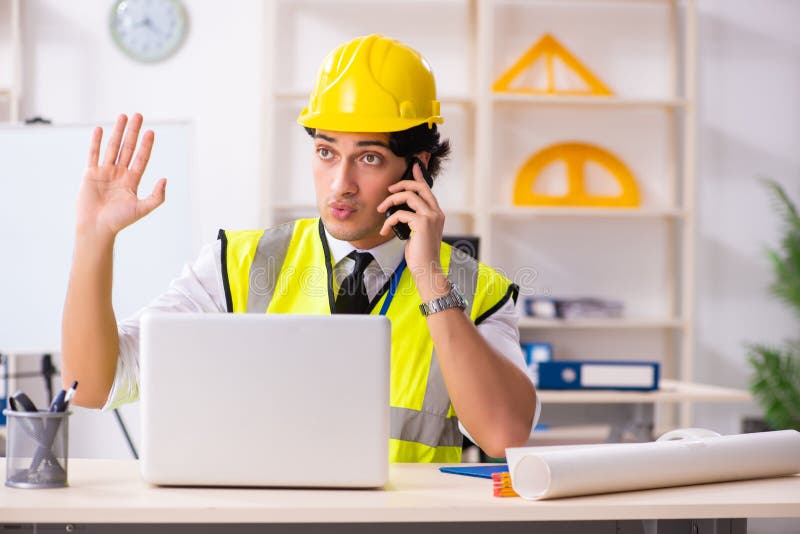 The Male Construction Engineer Working in the Office Stock Image ...
