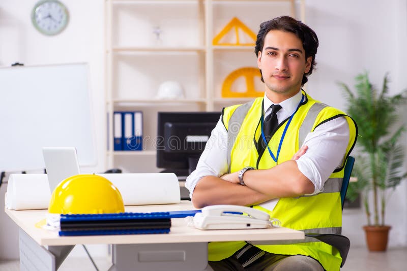 The Male Construction Engineer Working in the Office Stock Photo ...