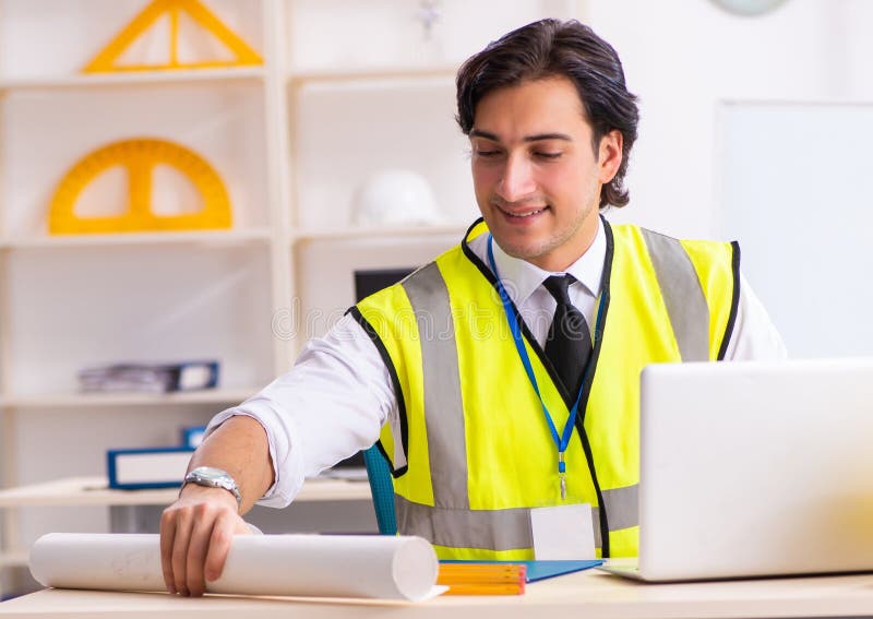 Male Construction Engineer Working in the Office Stock Image - Image of ...