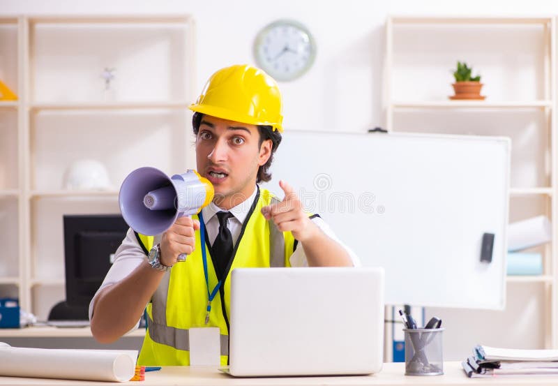Male Construction Engineer Working in the Office Stock Photo - Image of ...