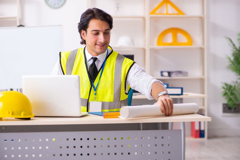 The Male Construction Engineer Working in the Office Stock Image ...