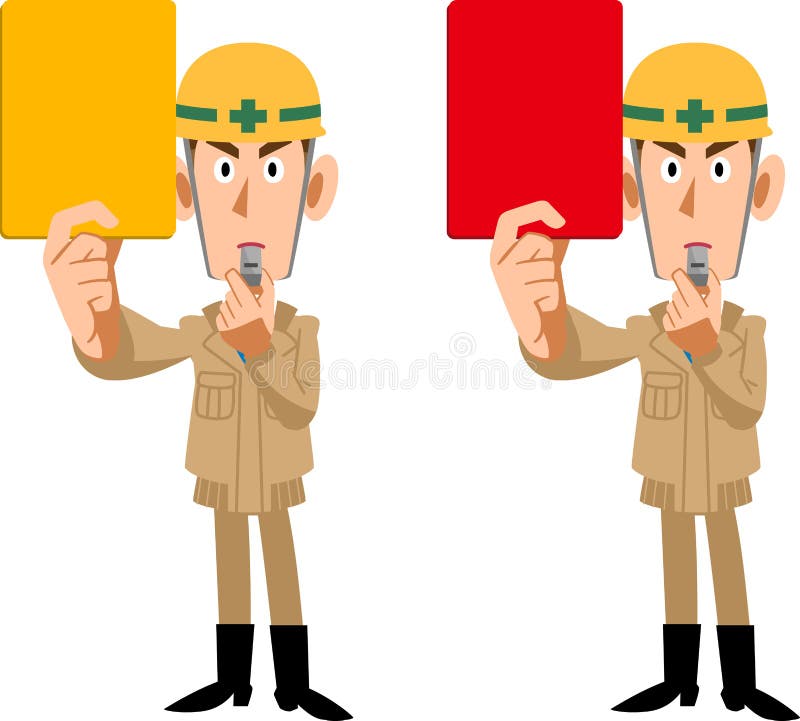 A Male Construction Site Worker Showing a Yellow Card and a Red Card ...