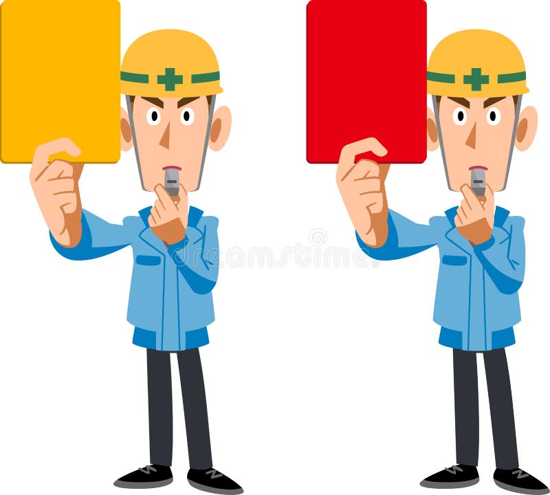 Male Construction Site Worker Showing Yellow and Red Cards Stock Vector ...