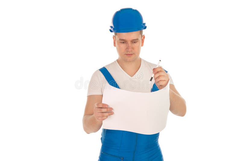 Construction Worker Blue Uniform on White Background. 3D Illustration ...