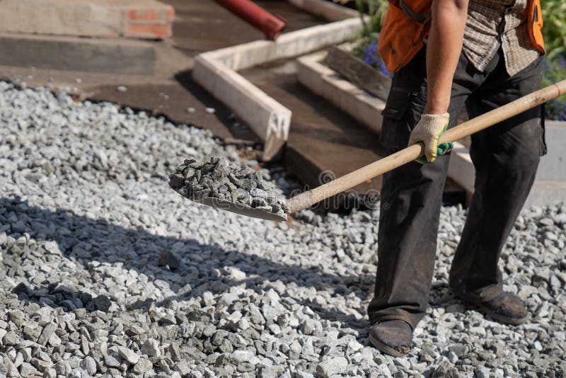 Male Construction Worker is Loading Gravel Stock Photo - Image of hand ...