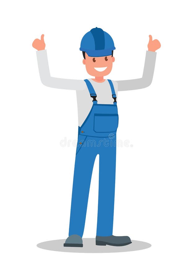 A Male Construction Worker in Overalls at the Workplace. Vector ...