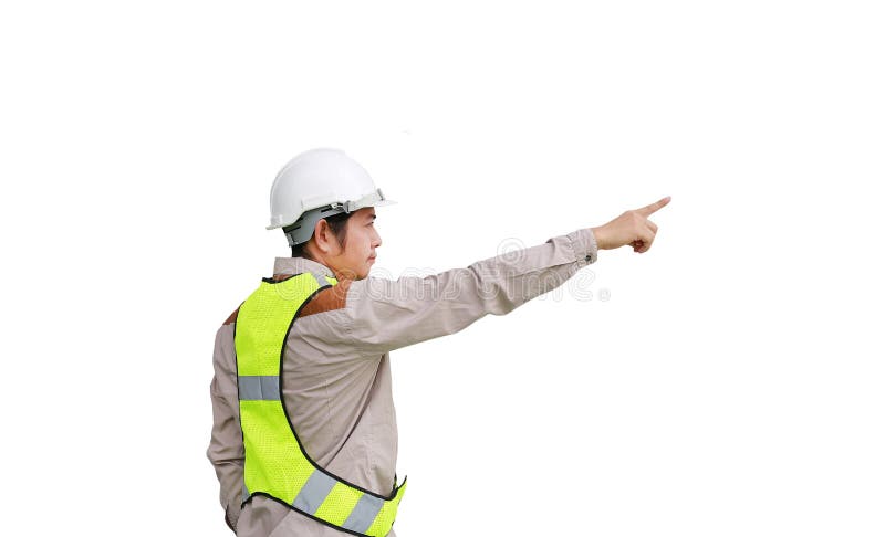 Male Construction Worker Pointing Isolated on White Background Stock ...