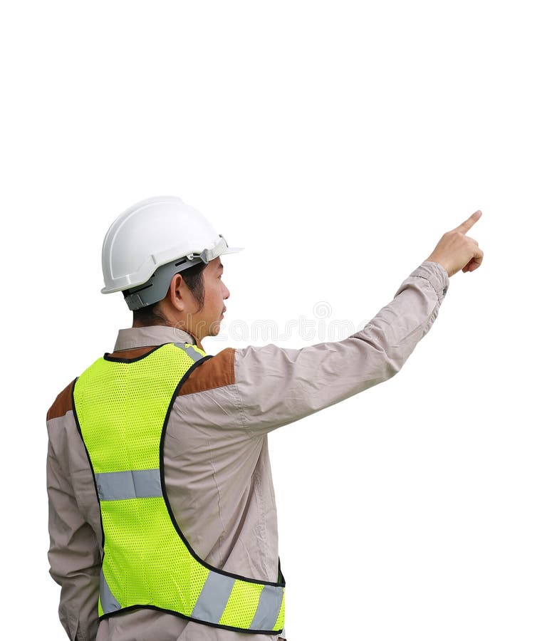Male Construction Worker Pointing Isolated on White Background Stock ...