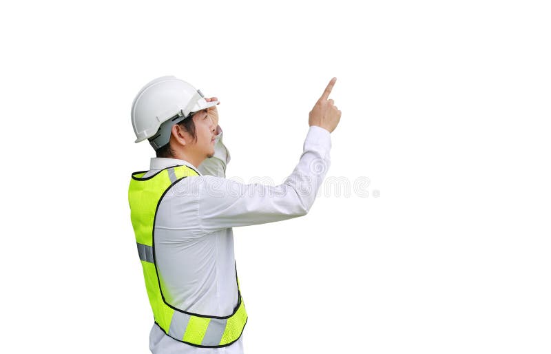 Male Construction Worker Pointing Isolated on White Background Stock ...