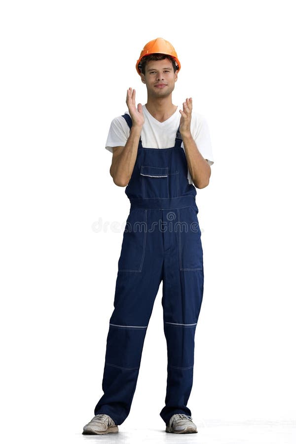 A Male Construction Worker, on a White Background, in Full Height ...