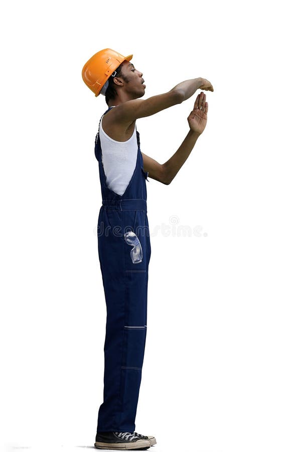A Male Construction Worker, on a White Background, in Full Height ...