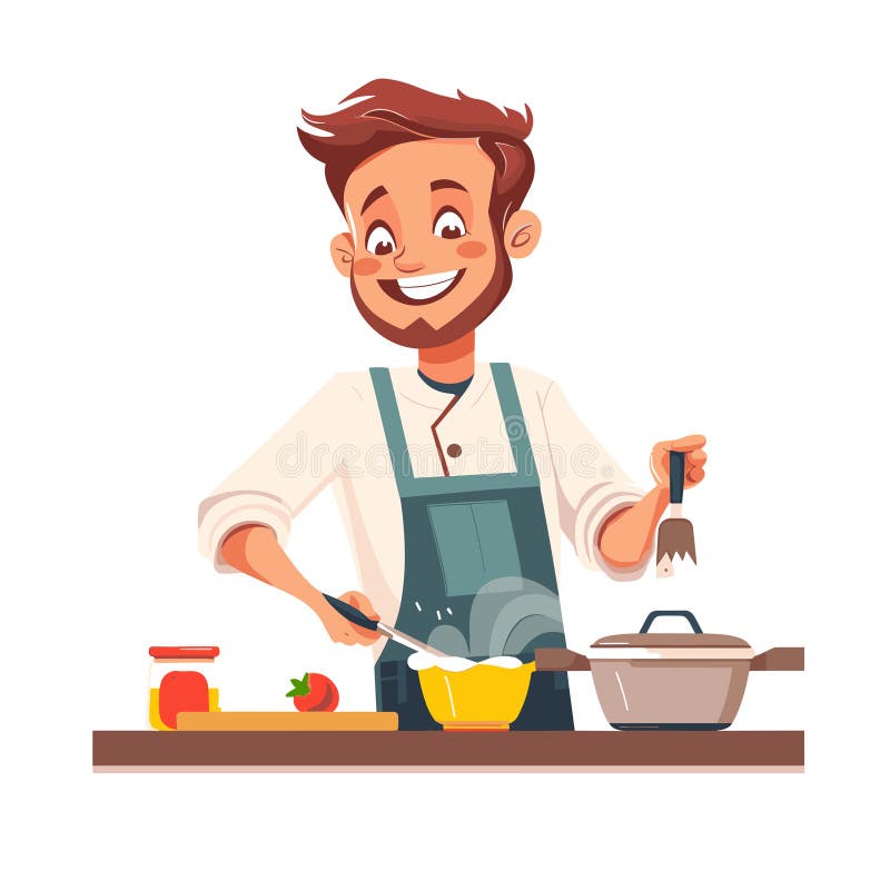 Male Cook Cooking in Kitchen, Vector Illustration Stock Vector ...