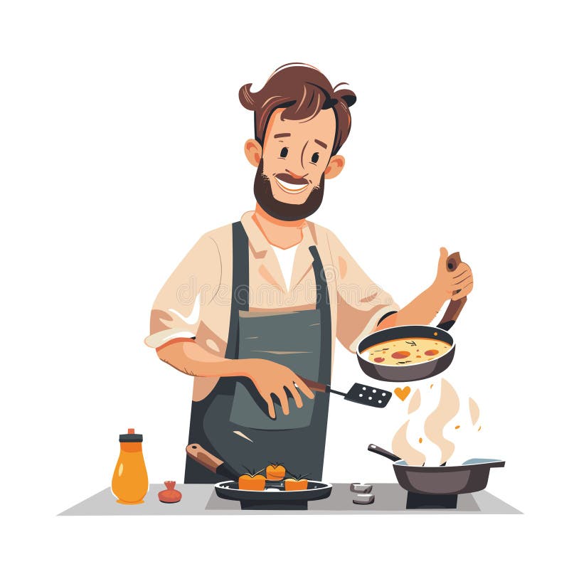 Male Cook Cooking in Kitchen, Vector Illustration Stock Vector ...