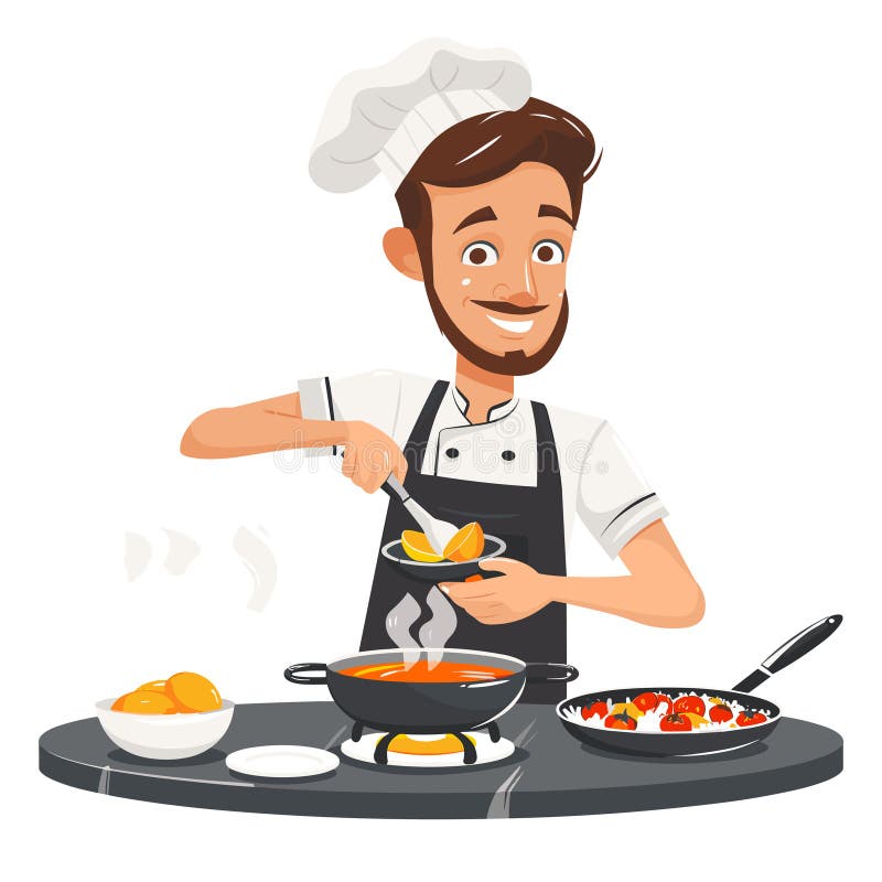 Male Cook Cooking in Kitchen, Vector Illustration Stock Vector ...