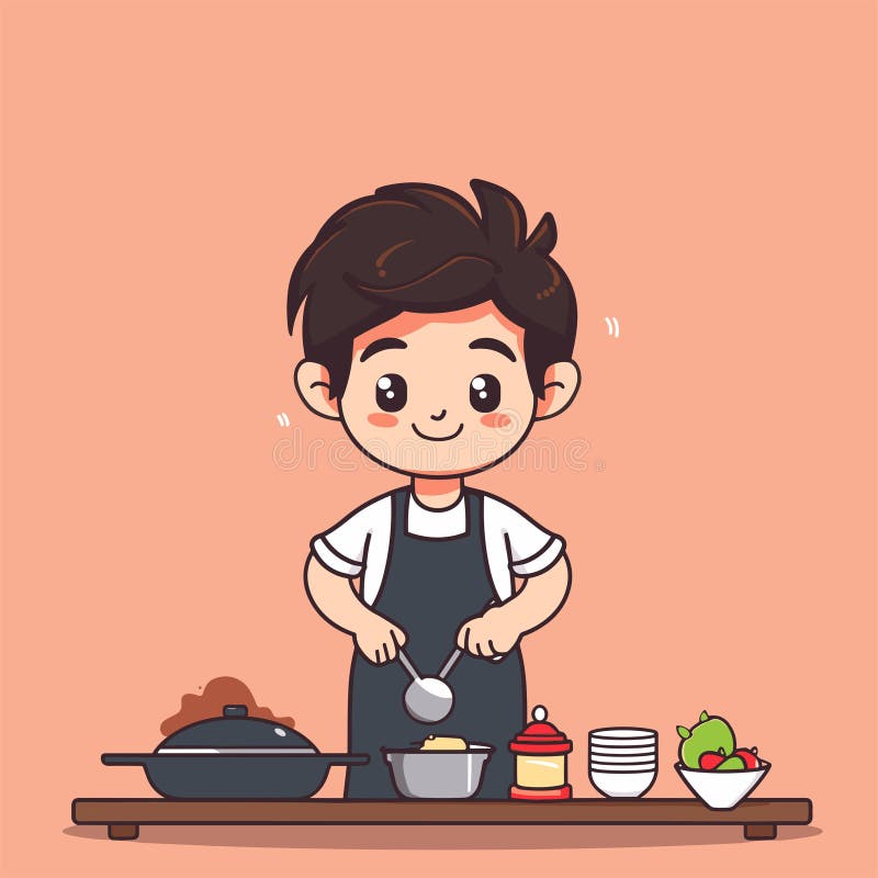 Male Cook Cooking in Kitchen, Vector Illustration Stock Vector ...