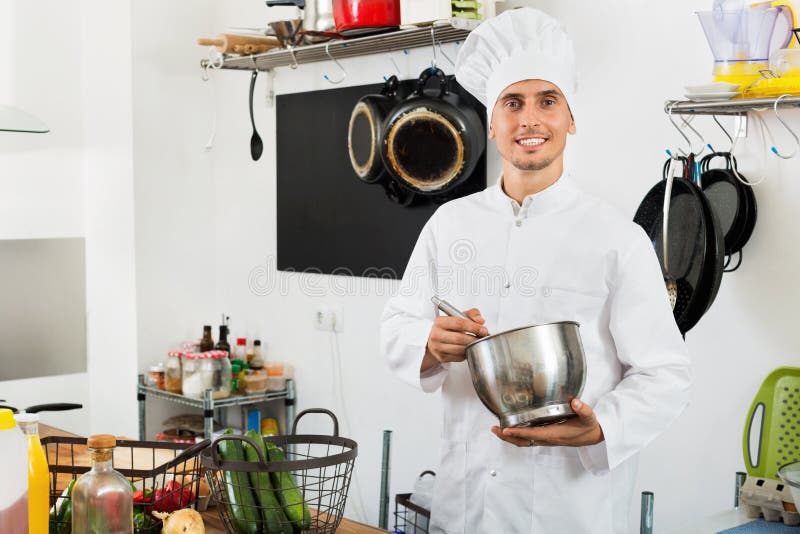 Male Cook Wearing Uniform Working on Kitchen Stock Photo - Image of ...