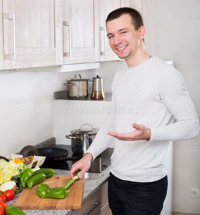 Male Cooking with Vegetables Stock Photo - Image of hobby, indoors ...