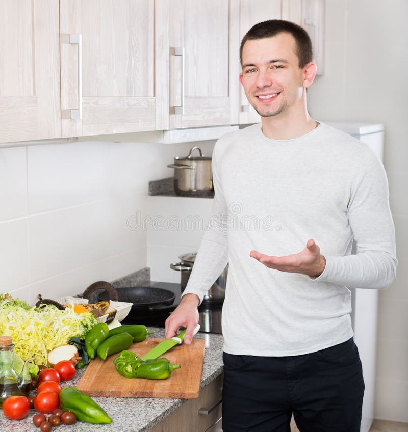 Male Cooking with Vegetables Stock Photo - Image of caucasian, home ...