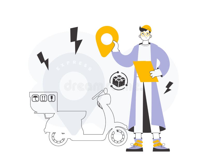Male Courier. Line Art Style. Vector Illustration. Stock Vector ...