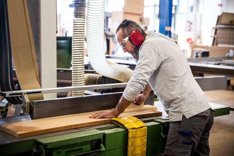 Male Craftman is Working with a Planer Bench Stock Image - Image of ...