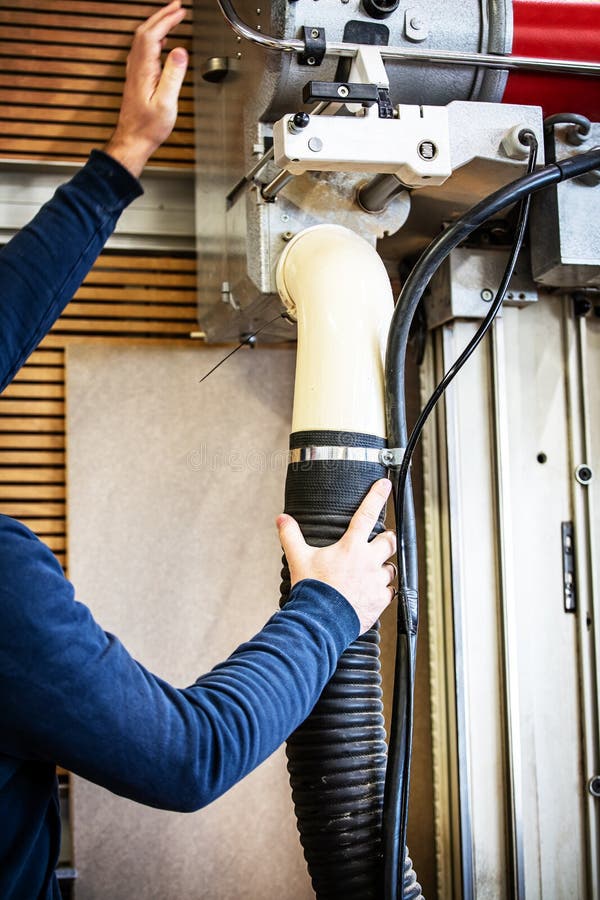 Male Craftman is Working with a Vertical Panel Saw Stock Image - Image ...