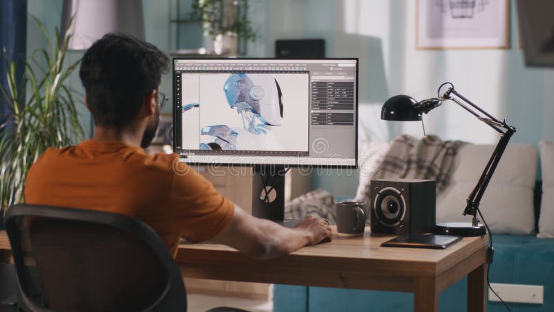 Male Creating 3D Model in Evening Stock Photo - Image of workplace ...