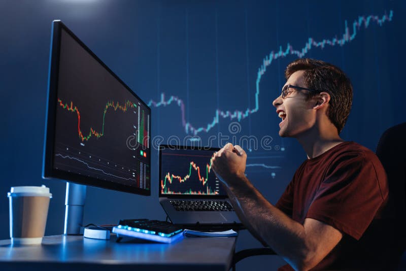Male Crypto Trader Doing Yes Gesture Shouting with Triumph Stock Image ...