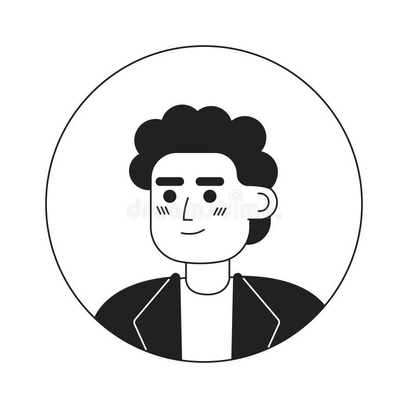 Male Curly Brunette Employee Monochrome Flat Linear Character Head ... Male Curly Brunette Employee Monochrome Flat Linear Character Head ...