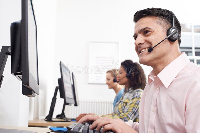 Male Customer Services Agent in Call Centre Stock Image - Image of ...