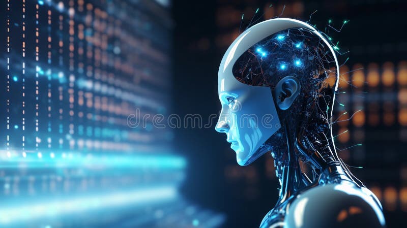 Male Cyber Analyzing Big Data. Futuristic Digital Mind Interface. Neon ...