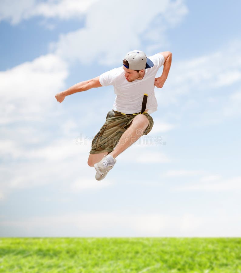 Male Dancer Jumping in the Air Stock Image - Image of performer ...