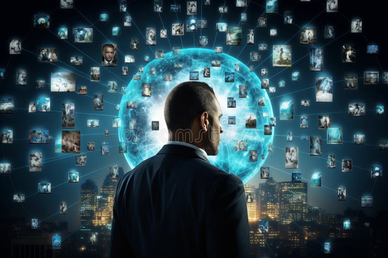 Male Data Analyst Visualizing Complex Big Data Network with Ai ...