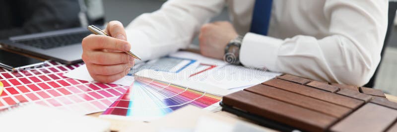 A Male Designer Chooses a Color from a Palette Stock Image - Image of ...