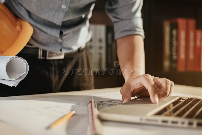 Male Designer in Office Working on Architects Project Stock Photo ...