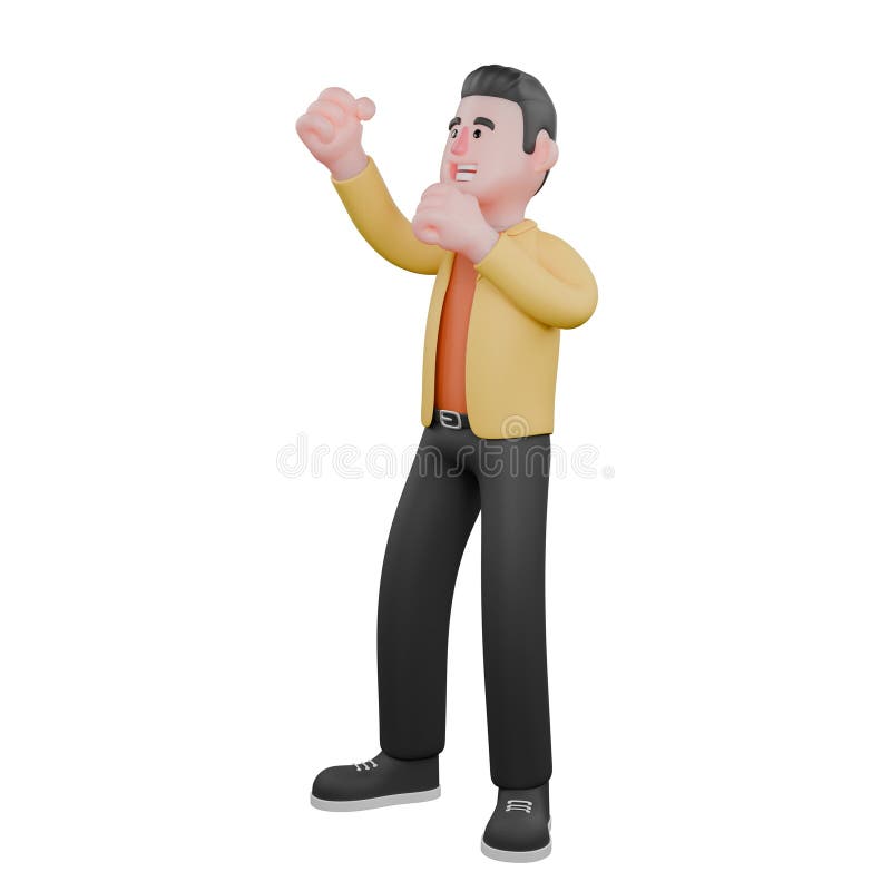 A Male Designer Set Stands with Both Hands Clenched and Looking Up ...