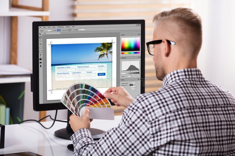 Male Designer Using Computer Stock Image - Image of creative, desk ...