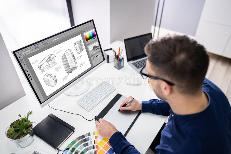 Male Designer Working on Computer Stock Photo - Image of print, digital ...