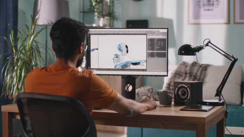 Male Creating 3D Model in Evening Stock Video - Video of home, evening ...