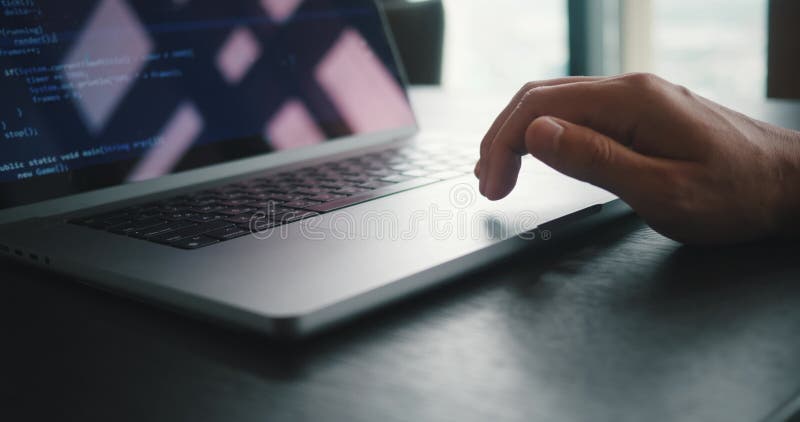 Male Developer Hands Scroll and Swipe on Laptop Touchpad Looking at the ...