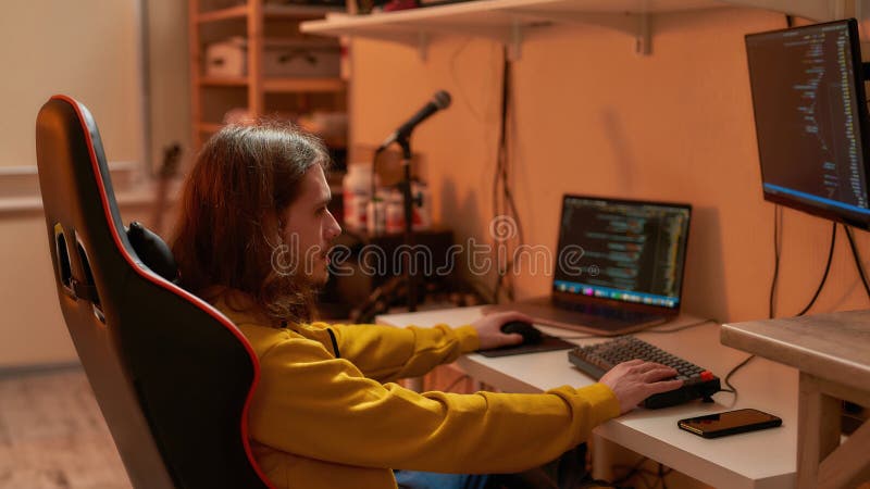 Male it Developer Watch on Monitor while Program Stock Photo - Image of ...