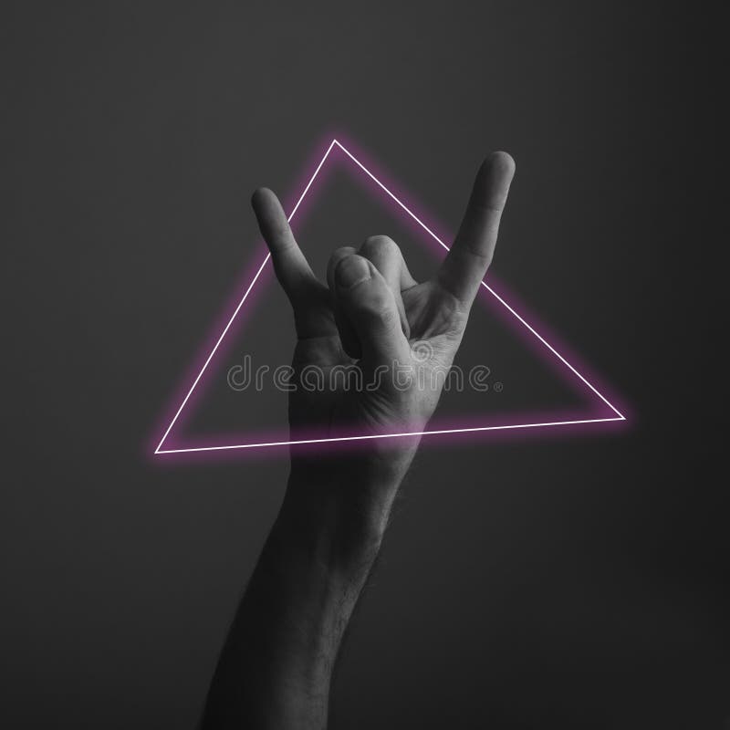 Male Devil Horn Rock and Roll Hand Gesture with Abstract Neon Light ...