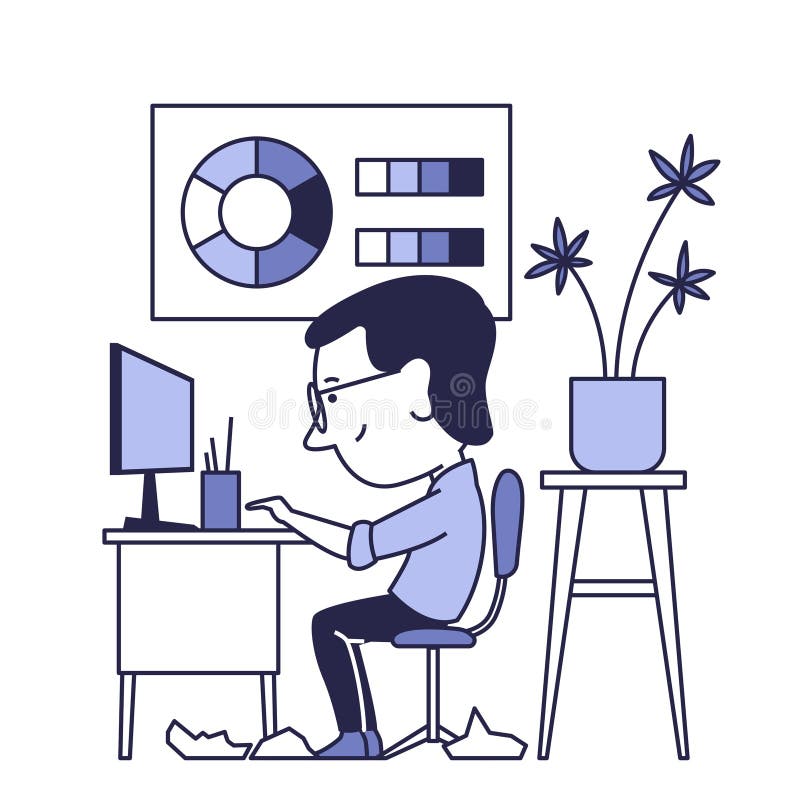 Male Digital Artist, Designer at His Workplace Stock Vector ...