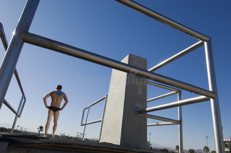 Male Diver Standing on the Springboard Stock Photo - Image of pool ...